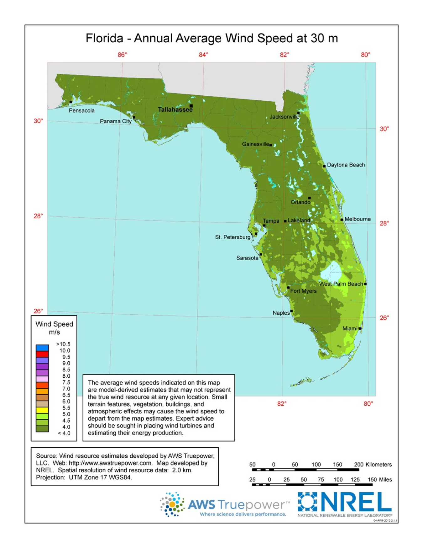 Florida 30-Meter Residential-Scale Wind Resource Map | Department of Energy