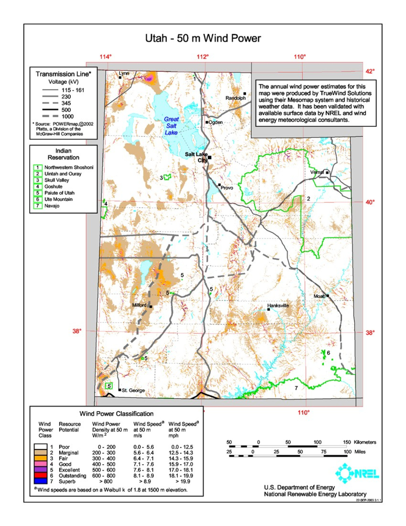 Utah 50-Meter Community-Scale Wind Resource Map | Department of Energy