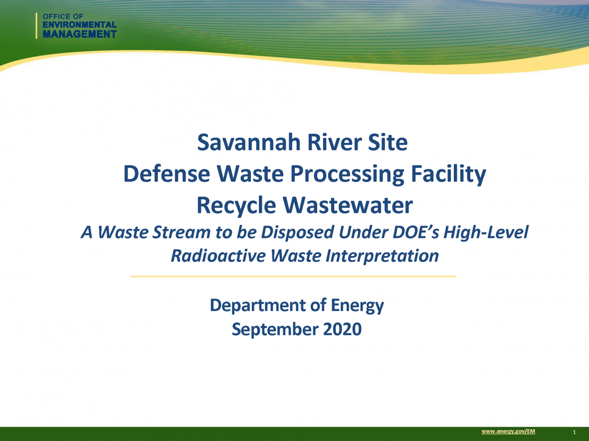 DWPF Recycle Wastewater Presentation for September 10, 2020 ...
